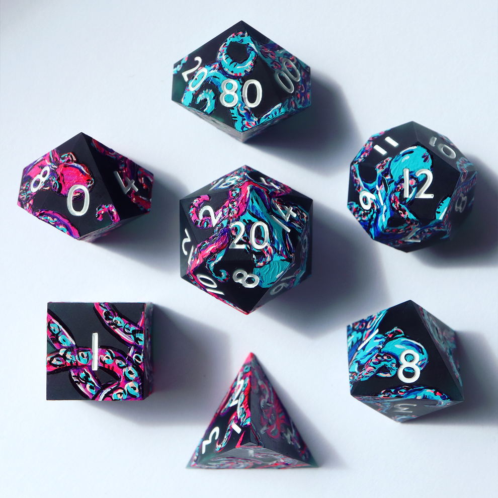 LIMITED RUN - Neon Abyss - handmade sharp edge 7 piece dice set ...