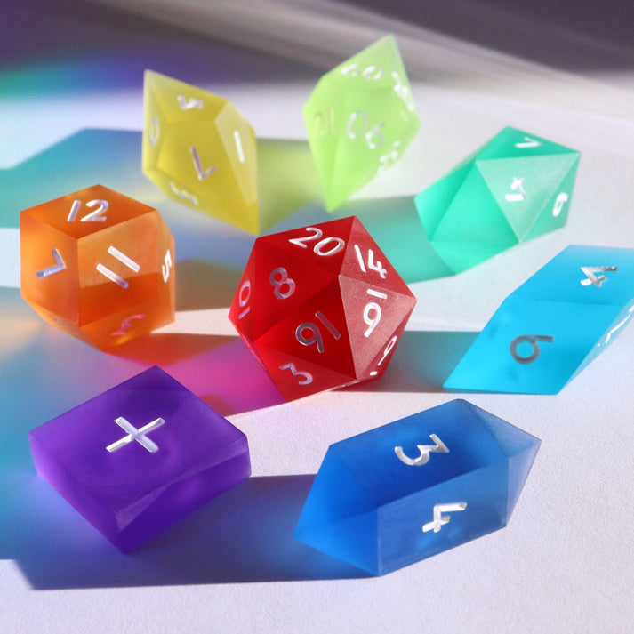 Prismatic Sea Glass Crystal 8pc Dice - Sharp Edge Resin Dice Set ...