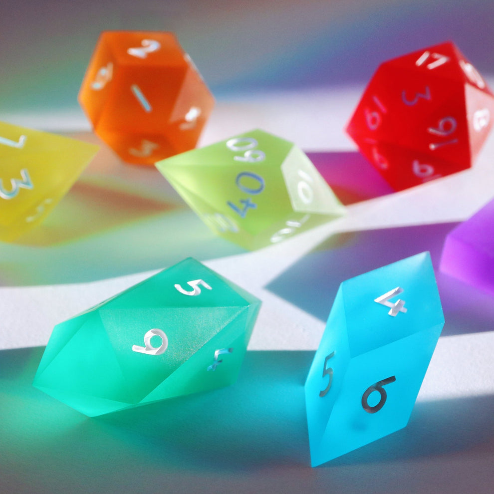 Prismatic Sea Glass Crystal 8pc Dice - Sharp Edge Resin Dice Set ...