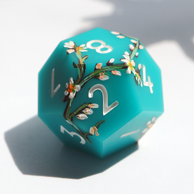 Almond Blossoms Handpainted Dice - Sharp Edge Resin Dice Set ...
