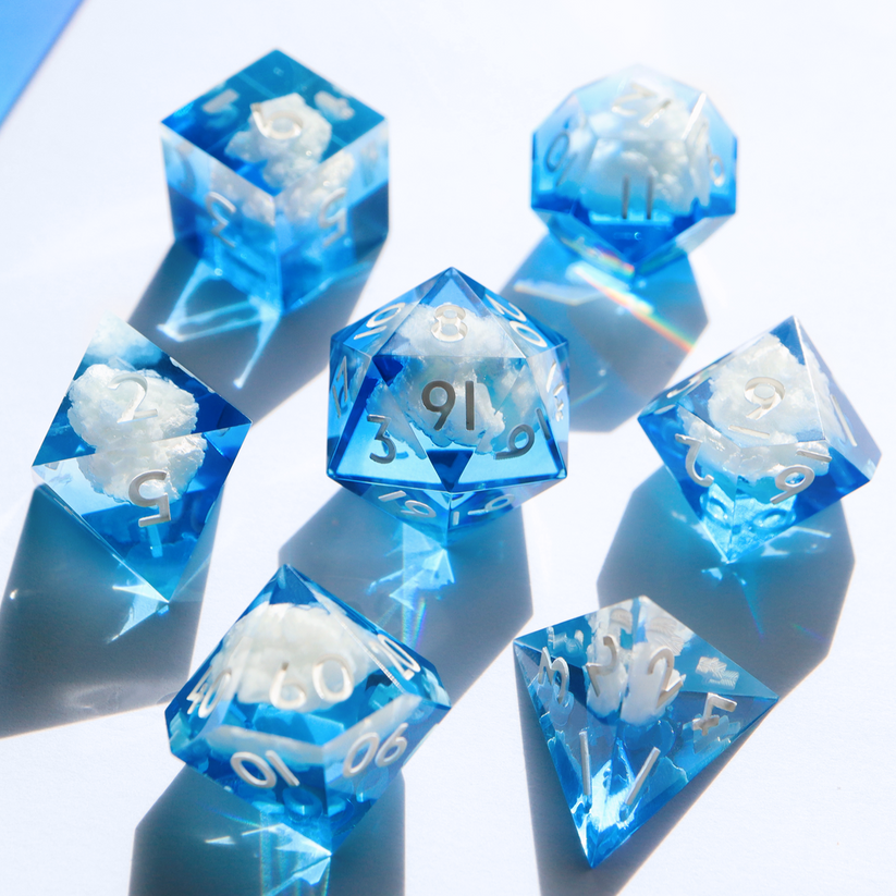 Blue Sky Hymnal Cloud Dice - Sharp Edge Resin Dice Set – Everything Dice