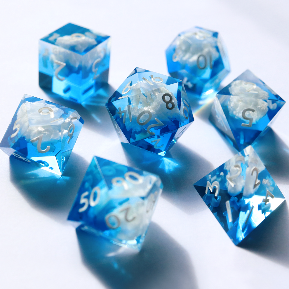 Blue Sky Hymnal Cloud Dice - Sharp Edge Resin Dice Set – Everything Dice