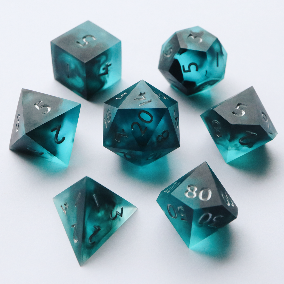 Drowned Sea Matte Smoke Dice - Sharp Edge Resin Dice Set – Everything Dice