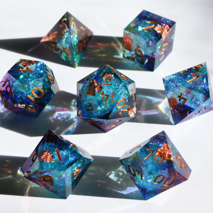 Nebula Patina Holographic Dice - Sharp Edge Resin Dice Set – Everything ...