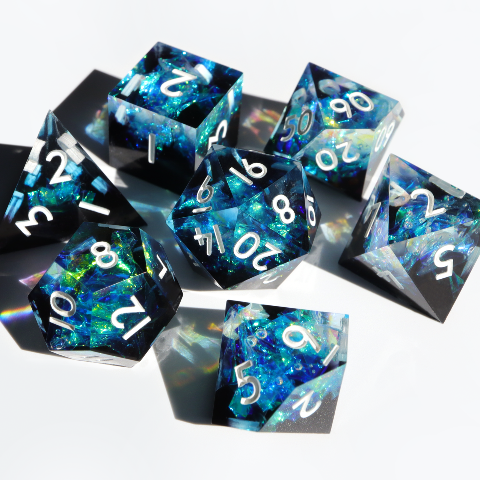 Stardust Geode Holographic Galaxy Dice - Sharp Edge Resin Dice Set ...