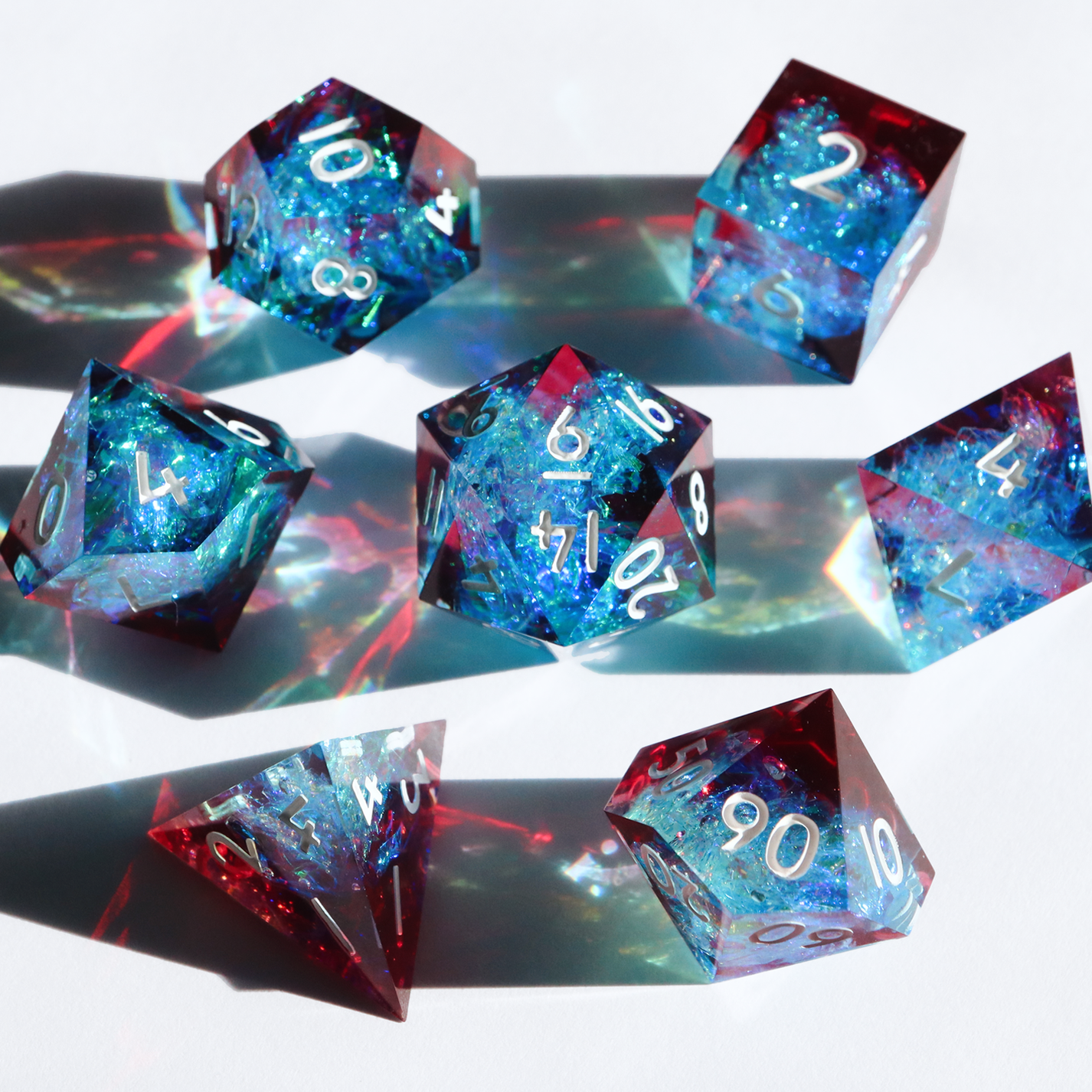 Bleeding Sapphires Holographic Dice - Sharp Edge Resin Dice Set ...
